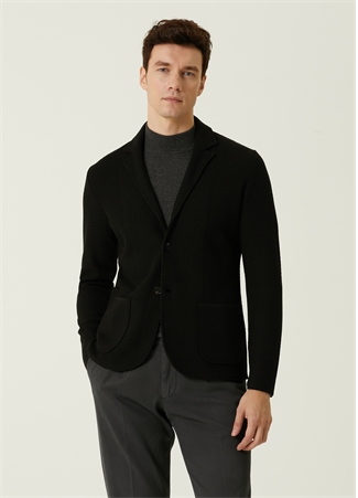 Maurizio Baldassari Erkek Siyah Petek Dokulu Yün Triko Ceket 50 IT