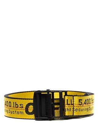 Off-White Erkek Sarı Siyah Logo Jakarlı Kemer EU