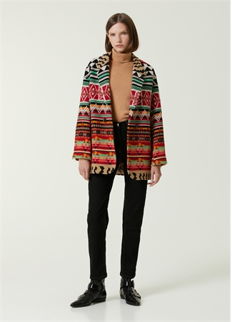 Etro Kadın Colorblocked Etnik Desenli Yün Ceket Kırmızı 40 IT Etro Kadın Colorblocked Etnik Desenli Yün Ceket Kırmızı 40 IT