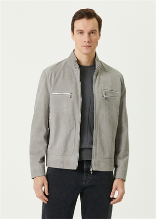 Brunello Cucinelli Erkek Gri Çizgi Desenli Deri Mont L EU Brunello Cucinelli Erkek Gri Çizgi Desenli Deri Mont L EU