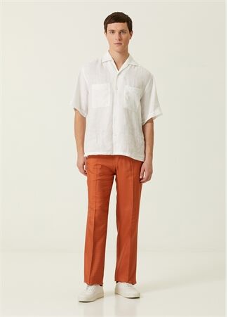 Pal Zileri Erkek Turuncu Geometrik Desenli İpek Pantolon 48 IT