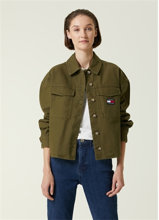 Tommy Jeans Kadın Koyu Yeşil Çift Cepli Crop Dış Gömlek S EU Tommy Jeans Kadın Koyu Yeşil Çift Cepli Crop Dış Gömlek S EU