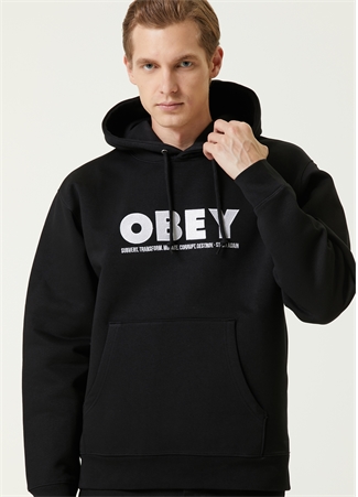 Obey Erkek Siyah Kapüşonlu Logolu Sweatshirt S EU