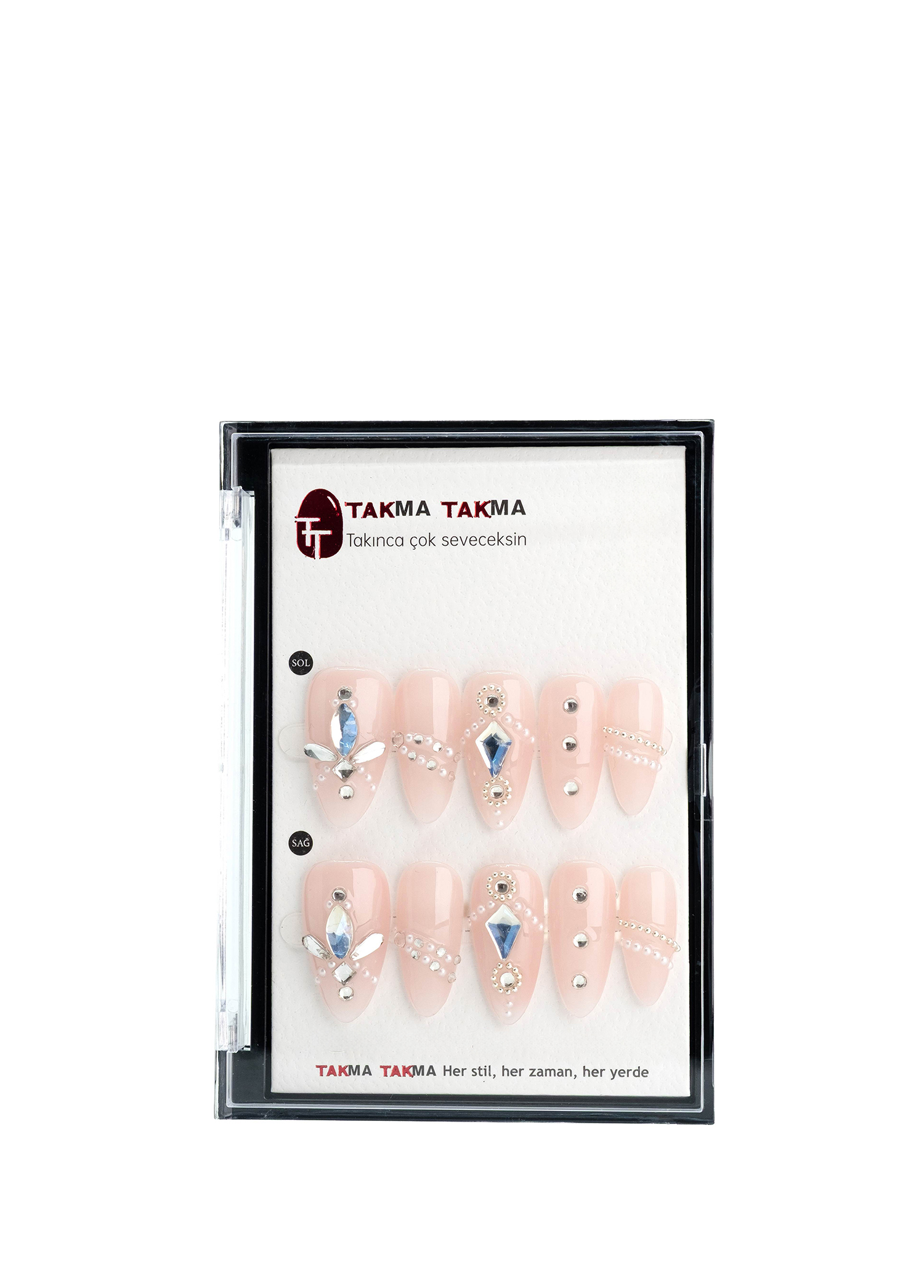 Takma Takma - Reusable Handmade 10-Pack Pink Prosthetic Fake Nails