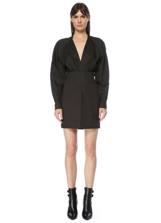 IRO Kadın Siyah V Yaka Reglan Kollu Mini Elbise 36 EU