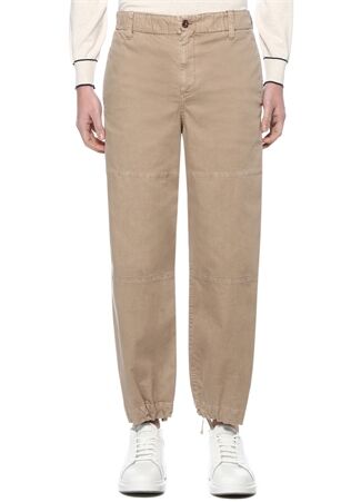 Brunello Cucinelli Kadın Bej Yüksek Bel Paçaları Büzgülü Jean Pantolon 36 IT