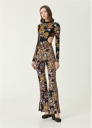 Versace Jeans Couture Kadın Siyah Yırtmaç Detaylı Desenli Pantolon 38 IT