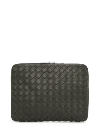 Bottega Veneta Erkek Haki Örgü Dokulu Deri El Portföyü Yeşil EU