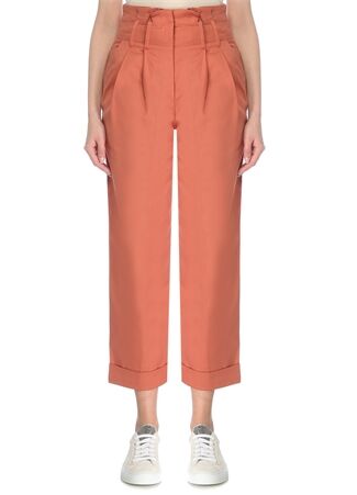 Brunello Cucinelli Kadın Turuncu Yüksek Bel Pilili Cropped Pantolon 36 IT