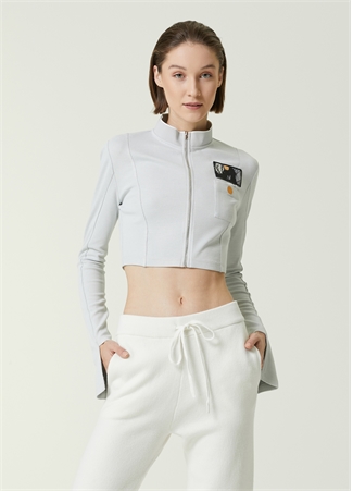 Agaleevic Kadın Buz Mavisi Dik Yaka Crop Sweatshirt Mavi XS EU