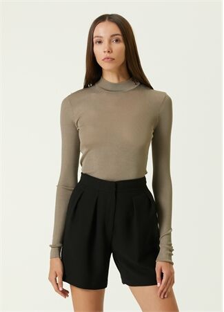 Kadın Bej Yakası Broş Detaylı İpek Kazak M EU