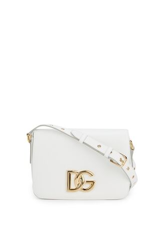 Dolce&Gabbana Kadın Beyaz Logolu Deri Omuz Çantası EU