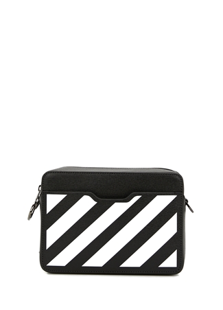 Off-White Kadın Siyah Beyaz Şerit Baskılı Deri Bel Çantası EU Off-White Kadın Siyah Beyaz Şerit Baskılı Deri Bel Çantası EU