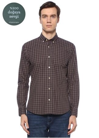 Beymen Club Erkek Kahverengi Polo Yaka Ekoseli Organik Pamuk Gömlek S