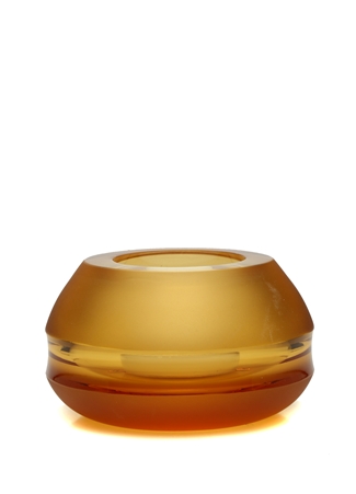 Moser Sarı Şerit Detaylı Kristal Mumluk Turuncu