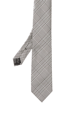 Tom Ford Erkek Gri Siyah Ekoseli İpek Kravat Eu