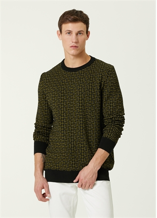 Balmain Erkek Siyah Haki Logo Desenli Yün Kazak S EU Balmain Erkek Siyah Haki Logo Desenli Yün Kazak S EU