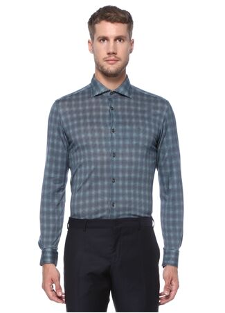 Pal Zileri Erkek Mavi Klasik Yaka Kareli Gömlek 39 IT