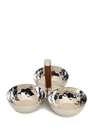 Luxuria Silver Ahşap Saplı 3 Bölmeli Çerezlik Bej