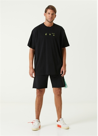 Off-White Erkek Siyah Yeşil Logo Baskılı Bermuda S EU
