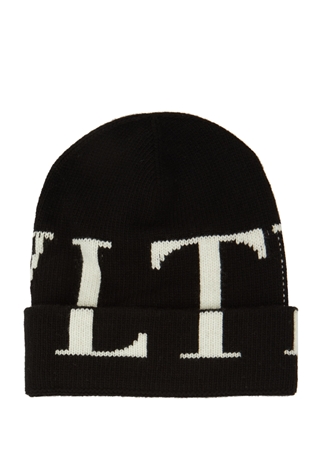 Valentino Garavani Erkek Siyah Beyaz Logo Jakarlı Yün Bere EU Valentino Garavani Erkek Siyah Beyaz Logo Jakarlı Yün Bere EU