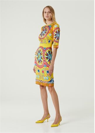 Dolce&Gabbana Kadın Carretto Midi İpek Elbise 38 IT