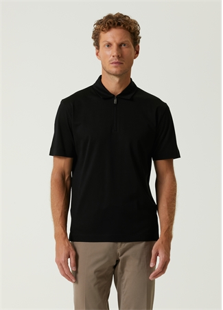 Canali Erkek Siyah Polo Yaka Fermuarlı T-shirt 52 IT Canali Erkek Siyah Polo Yaka Fermuarlı T-shirt 52 IT