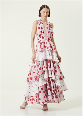 Gül Hürgel Kadın Kırmızı Desenli Maksi Keten Abiye Elbise Xs Eu