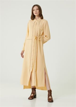 Chloe Kadın Bej Asimetrik Şeritli Midi Gömlek Elbise 36 IT Chloe Kadın Bej Asimetrik Şeritli Midi Gömlek Elbise 36 IT