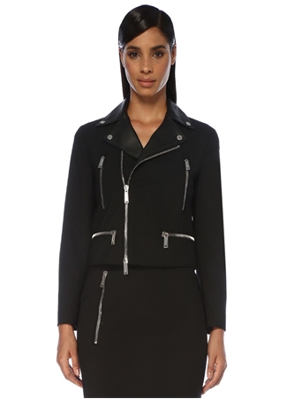 Dsquared2 Kadın Siyah Garnili Kruvaze Crop Yün Ceket 44 IT