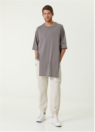 Rick Owens x Champion Erkek Gri Asimetrik Kesim Detaylı T-shirt L EU