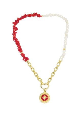 Linya Jewellery Kadın Mercan Taşlı İncili Kolye Kırmızı EU Linya Jewellery Kadın Mercan Taşlı İncili Kolye Kırmızı EU