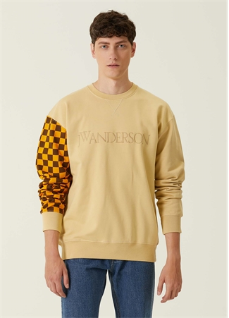 Jw Anderson Erkek Krem Logolu Kolları Dama Desenli Sweatshirt Bej M EU Jw Anderson Erkek Krem Logolu Kolları Dama Desenli Sweatshirt Bej M EU