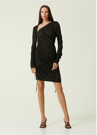 Bottega Veneta Kadın Siyah Drapeli Büzgü Detaylı Mini Elbise Kahverengi 38 IT