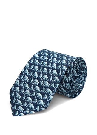 Selin Küçüksöz Erkek Mavi Fil Desenli İpek Kravat EU Selin Küçüksöz Erkek Mavi Fil Desenli İpek Kravat EU