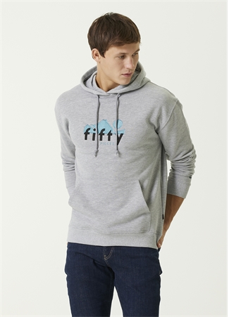 Fifty Pieces Erkek Gri Kapüşonlu Logo Detaylı Sweatshirt S EU