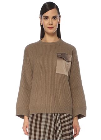 Brunello Cucinelli Kadın Vizon Cep Detaylı Çan Kol Kaşmir Kazak Kahverengi M EU