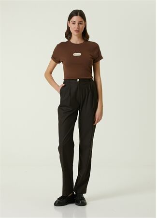 Les Benjamins Kadın Kahverengi Logo Nakışlı Pantolon S EU