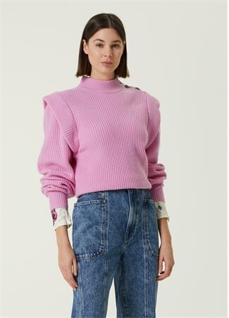 Isabel Marant Kadın Peggy Pembe Dik Yaka Yün Kazak 34 FR