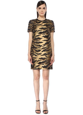 Dsquared2 Kadın Kahverengi Kaplan Desenli Mini İpek Elbise 42 IT