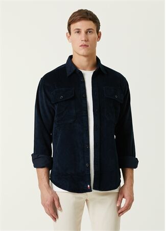 Tommy Hilfiger Erkek Lacivert Kadife Gömlek L EU