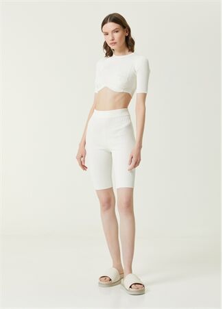 Adamo Kadın Ekru Yüksek Bel Biker Tayt Bej Xs Eu
