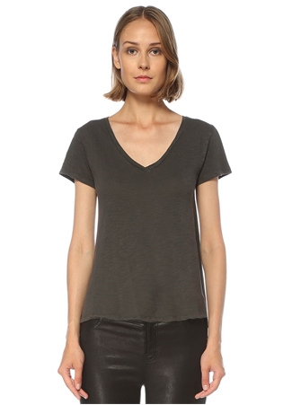American Vintage Kadın Jacksonville Antrasit V Yaka Basic T-shirt Gri S EU