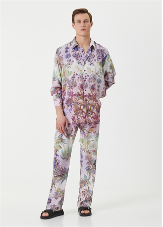 Etro Erkek Mor Çiçek Desenli İpek Pantolon 48 It