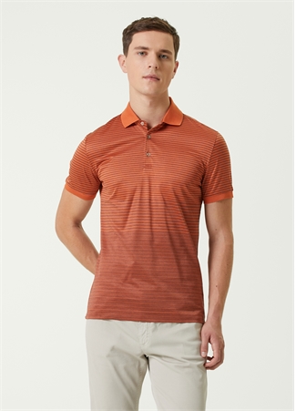 Pal Zileri Erkek Turuncu Degrade Polo Yaka Çizgili T-shirt S EU Pal Zileri Erkek Turuncu Degrade Polo Yaka Çizgili T-shirt S EU