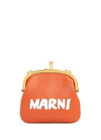 Marni Kadın Turuncu Logo Baskılı Deri Omuz Çantası EU Marni Kadın Turuncu Logo Baskılı Deri Omuz Çantası EU