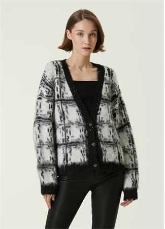 Join Us Kadın Siyah Kareli Triko Hırka S/M EU