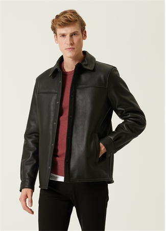 Beymen Collection Erkek Siyah Shearling Detaylı Deri Gömlek 52 IT Beymen Collection Erkek Siyah Shearling Detaylı Deri Gömlek 52 IT