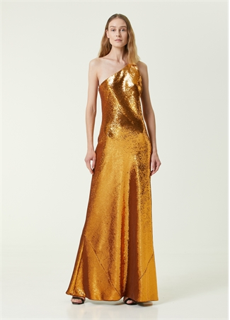 Galvan Kadın Gold Tek Omuz Maksi Abiye Elbise Altın Rengi 38 FR