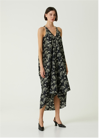 Petar Petrov Kadın Siyah Ekru V Yaka Drapeli Midi İpek Elbise 36 FR Petar Petrov Kadın Siyah Ekru V Yaka Drapeli Midi İpek Elbise 36 FR